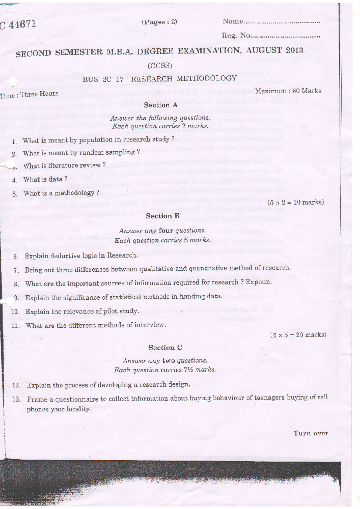 Research Methodology - Mba model question Pappers - Studocu