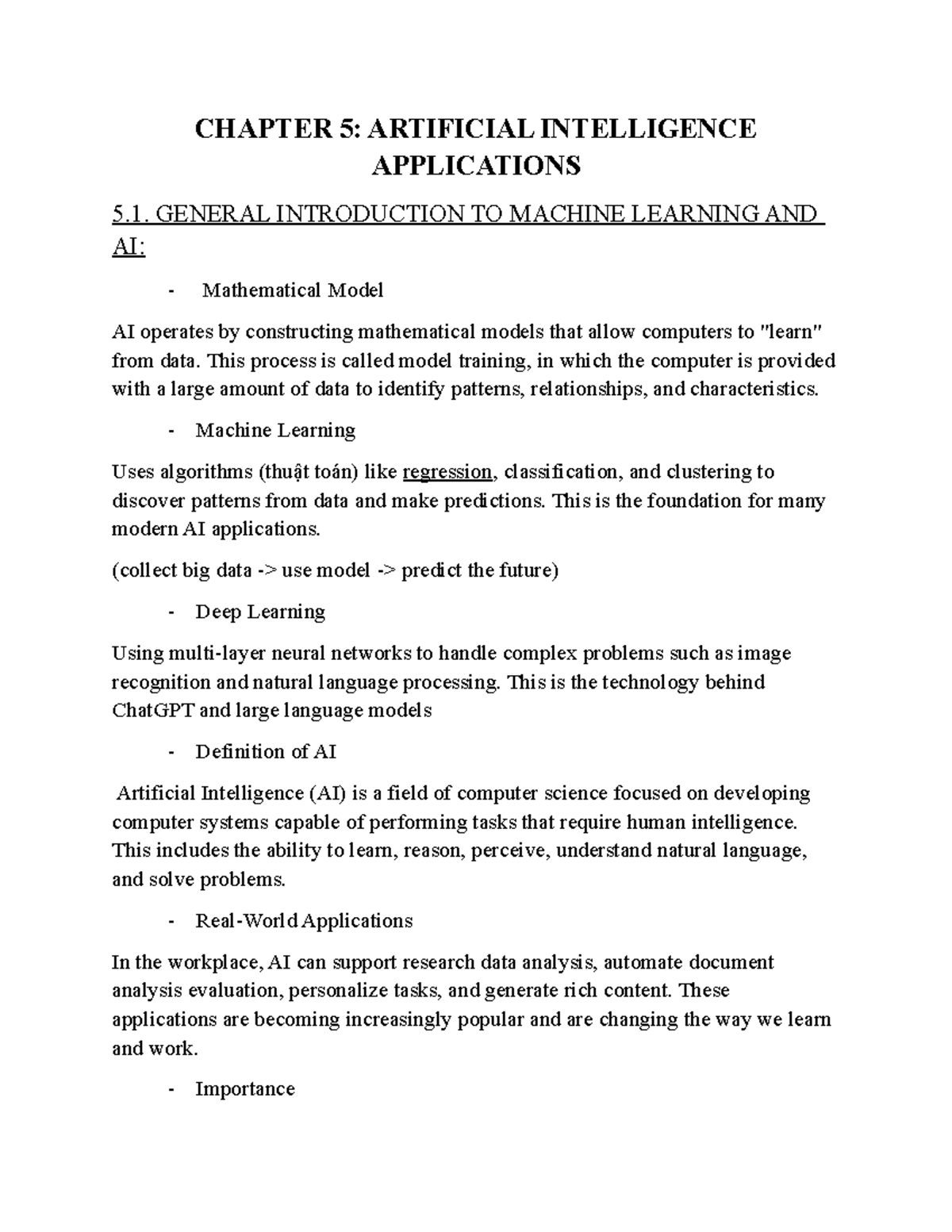 CHAPTER 5: AI APPLICATIONS & MACHINE LEARNING OVERVIEW - NOTES - Studocu