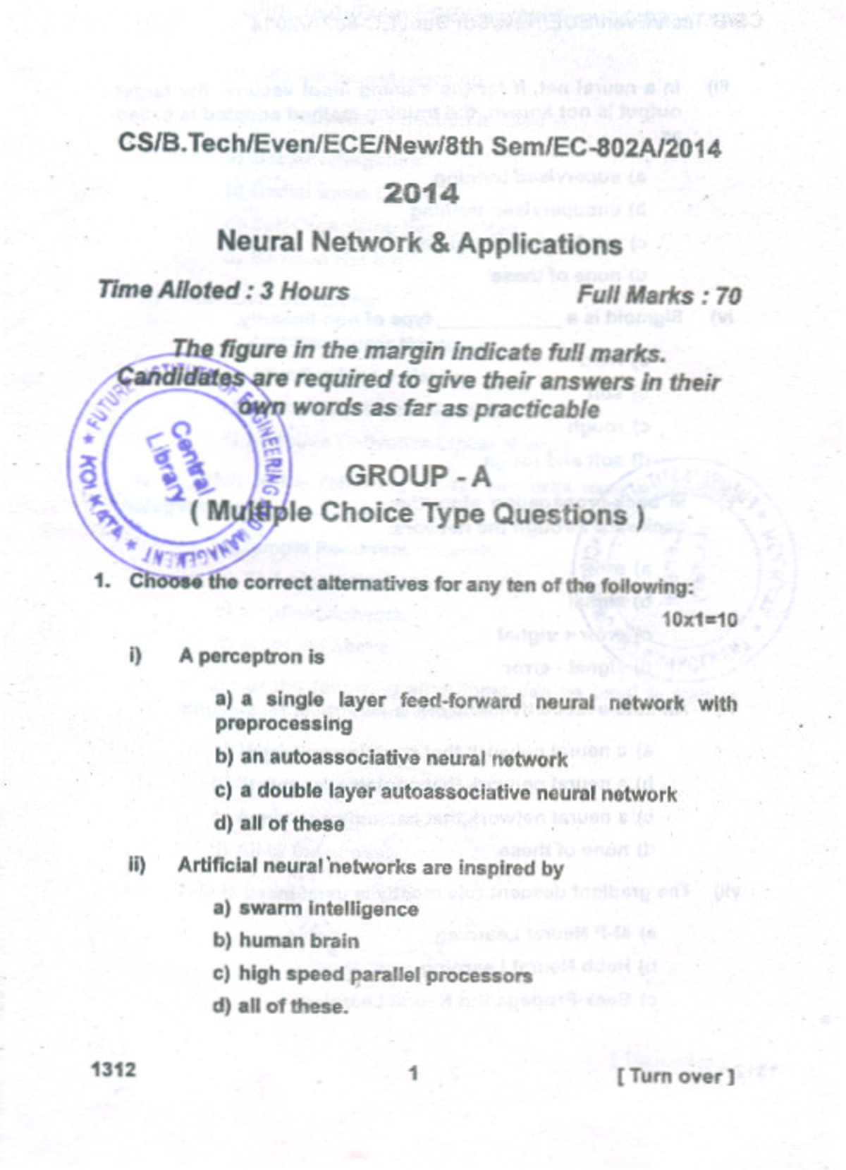 Neural Network Applications EC802A - Exam Questions & Answers 2014 ...