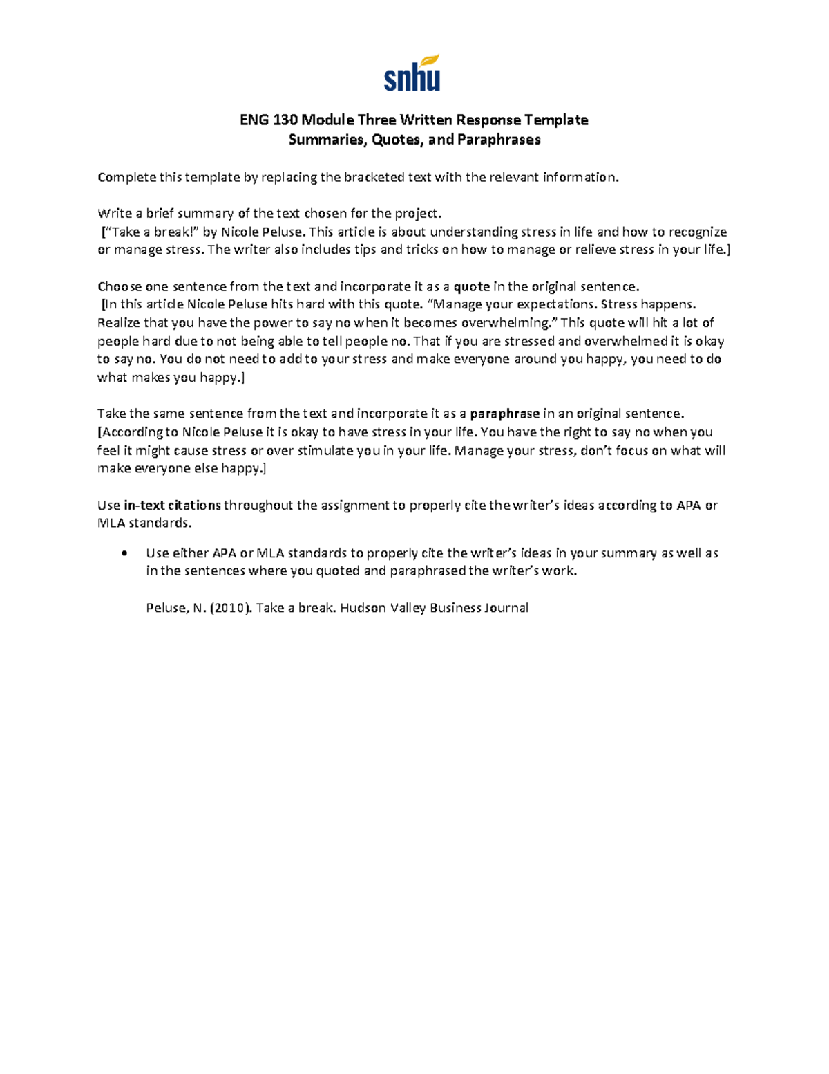 ENG 130 Module 3 Written Response: Stress Management Insights - Studocu