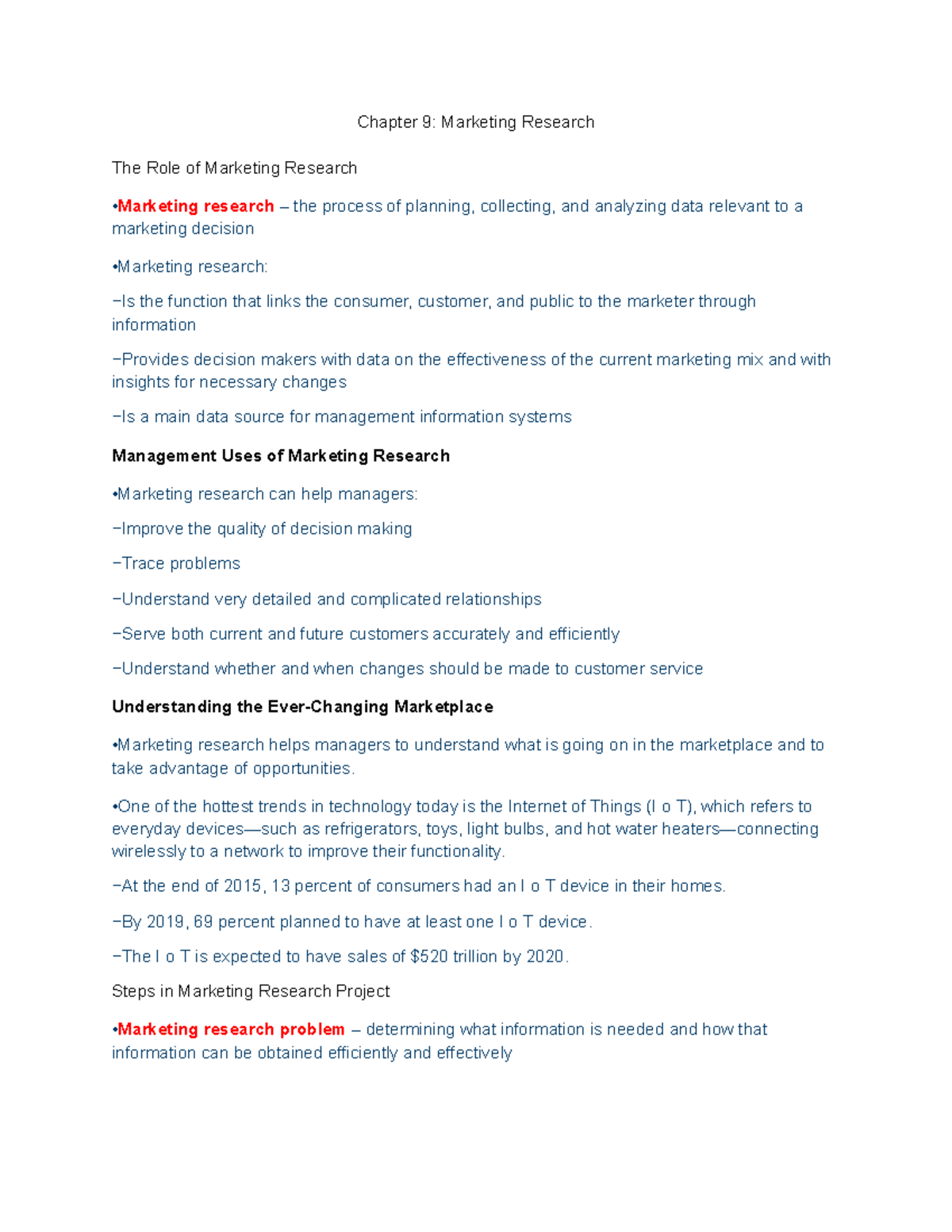Chapter 9 Marketing Research Chapter 9 Marketing Research The Role