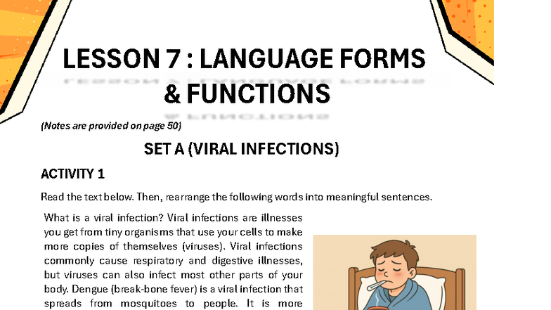 Lesson 7: Language Forms & Functions - Viral Infections (Set A) - Studocu
