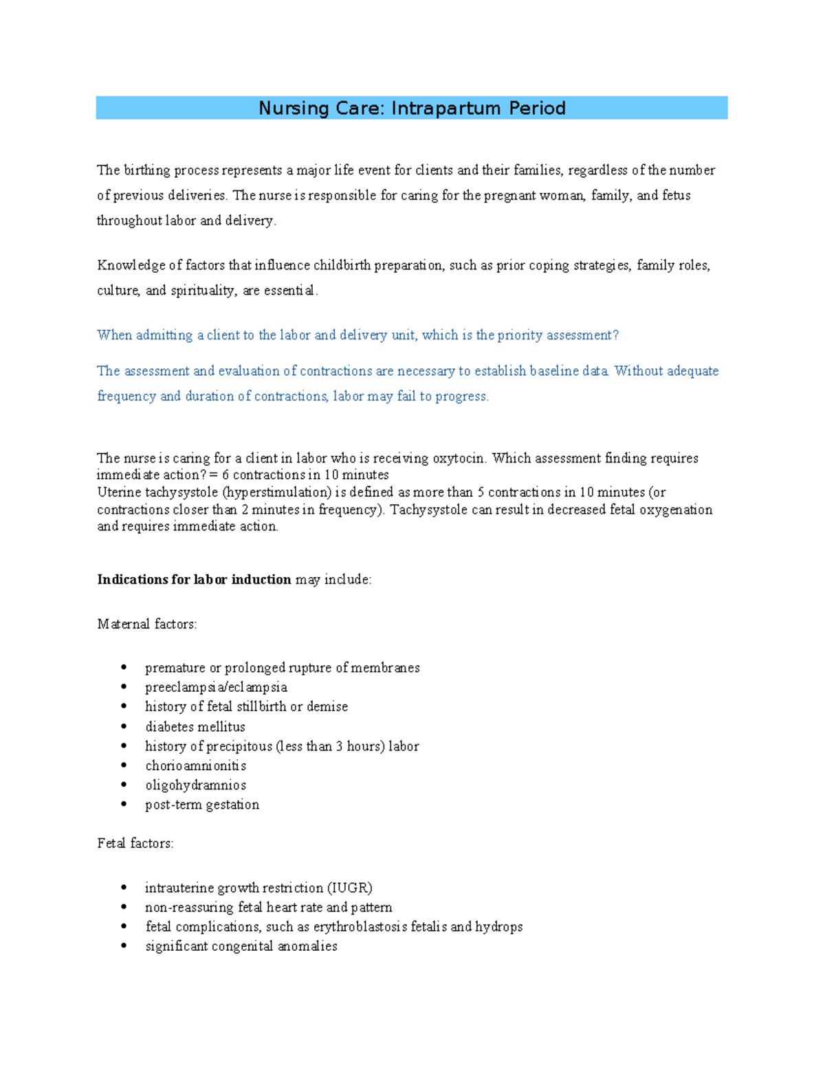 Nursing Care for Labor Induction & Augmentation: Key Considerations ...