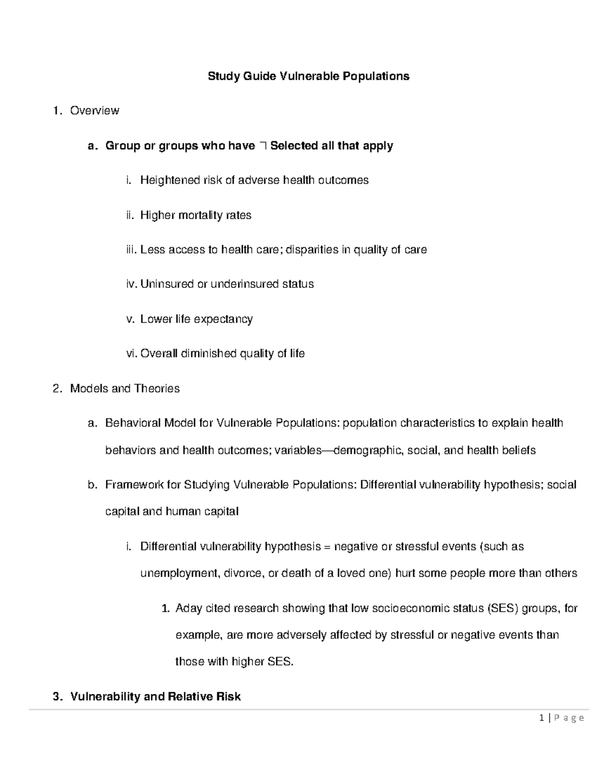 Study Guide Vulnerable Populations - Study Guide Vulnerable Populations ...