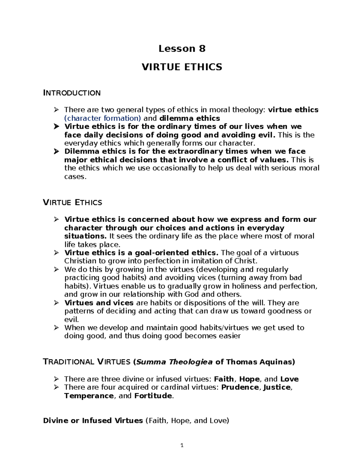 Lesson 8: Introduction to Virtue Ethics in Moral Theology - Studocu