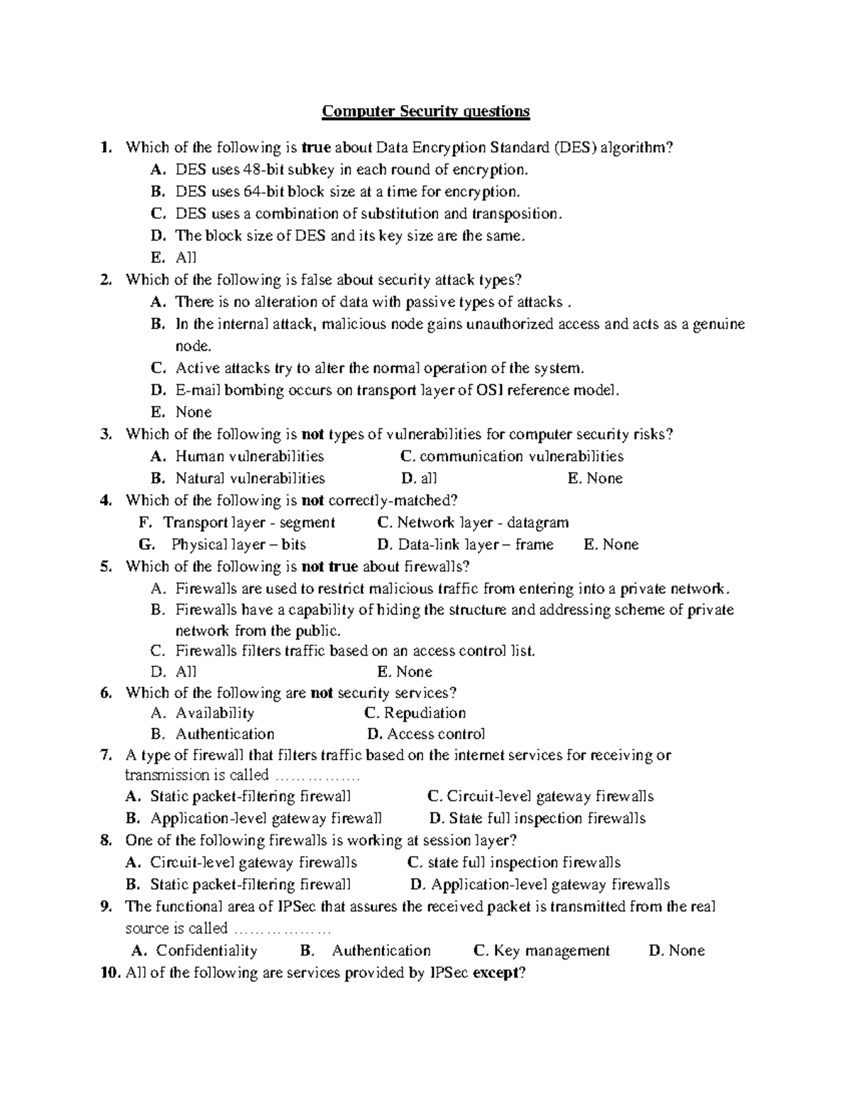 Computer Security Quiz Questions and Answers (CS101) - Studocu