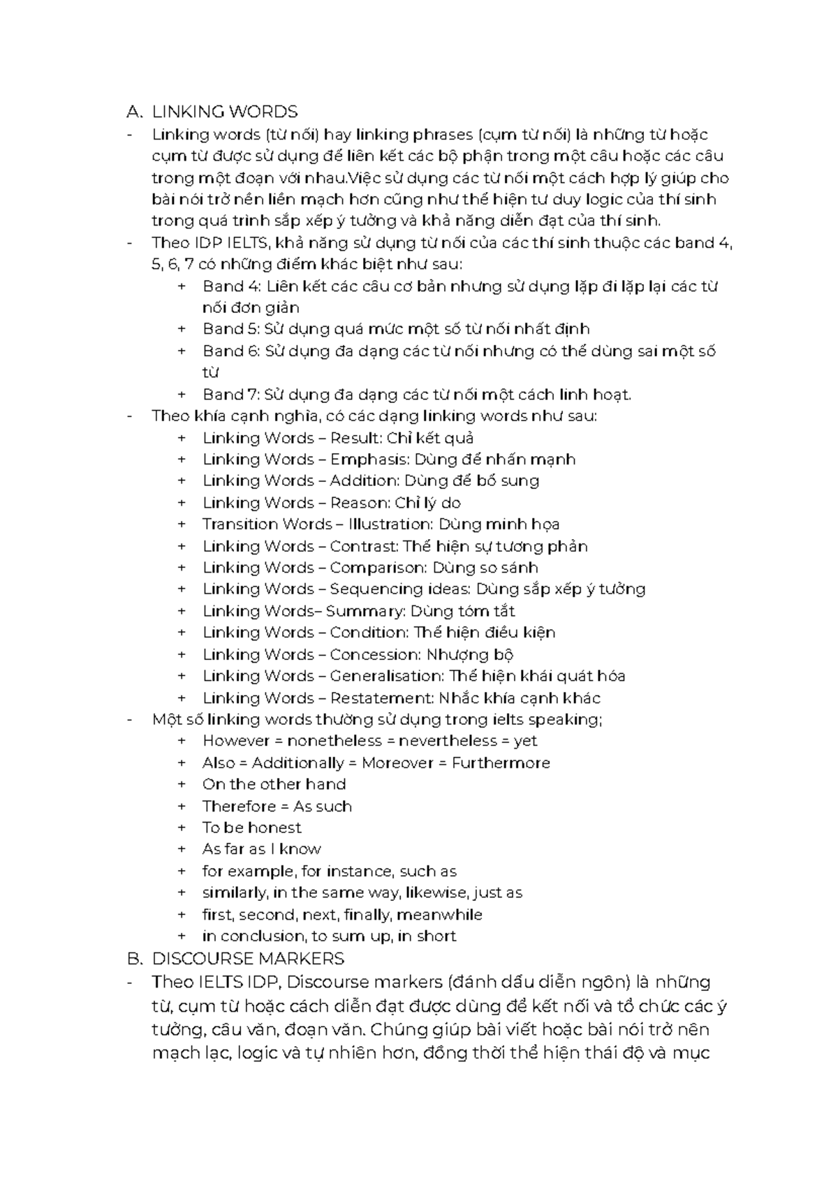 LINKING WORDS & DISCOURSE MARKERS FOR IELTS PREP - Studocu
