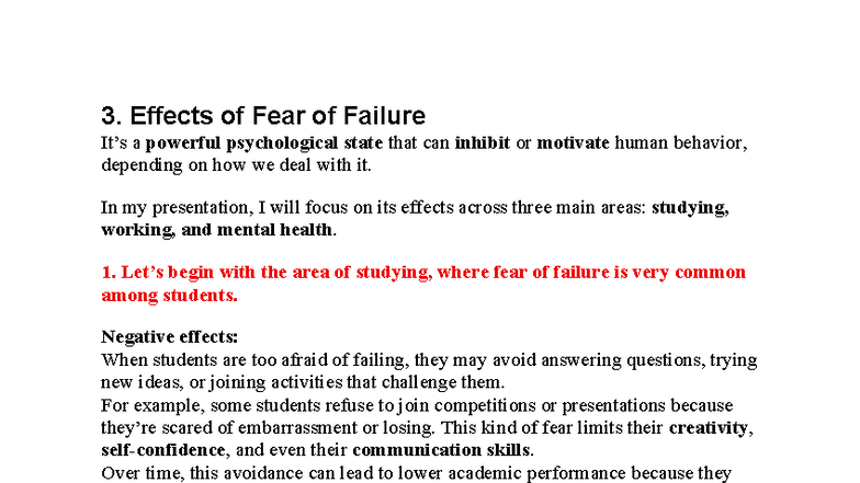 Effects of Fear of Failure (FOF) on Study, Work, and Mental Health ...