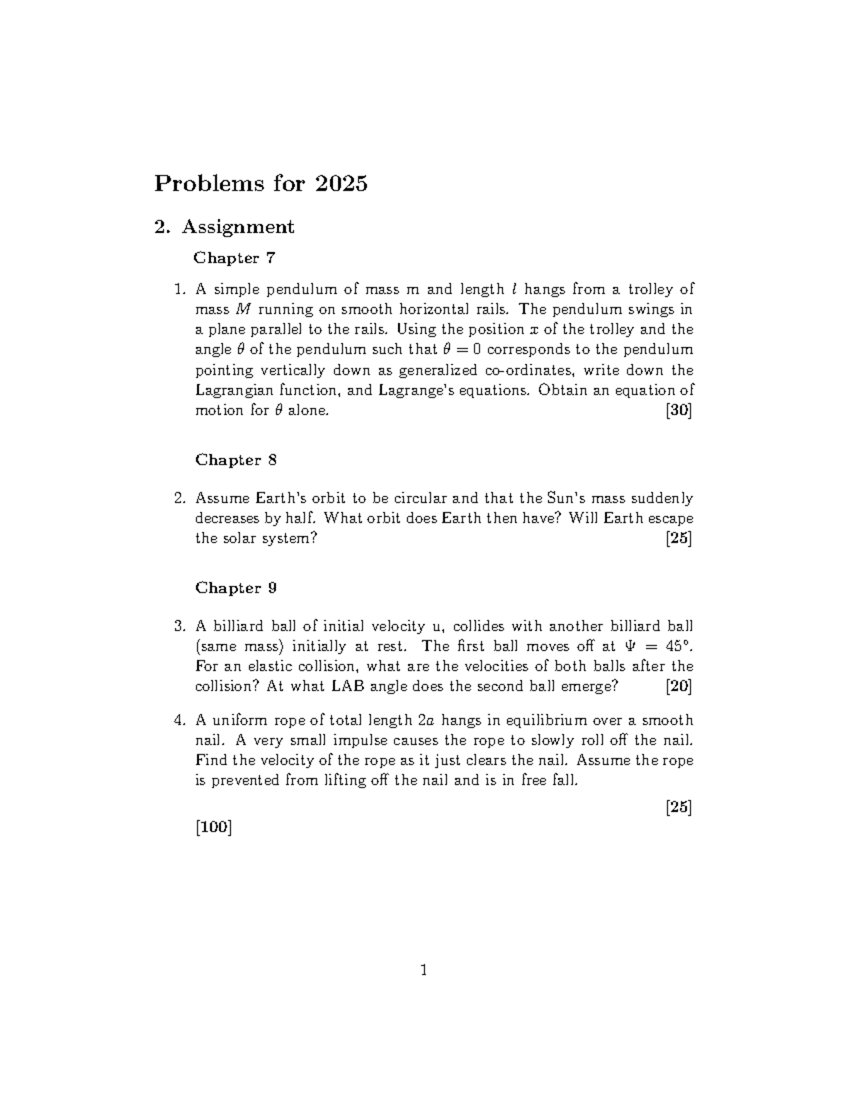 ASS2 2025 - Assignment 2: Problems on Pendulums, Orbits, and Collisions - Studocu
