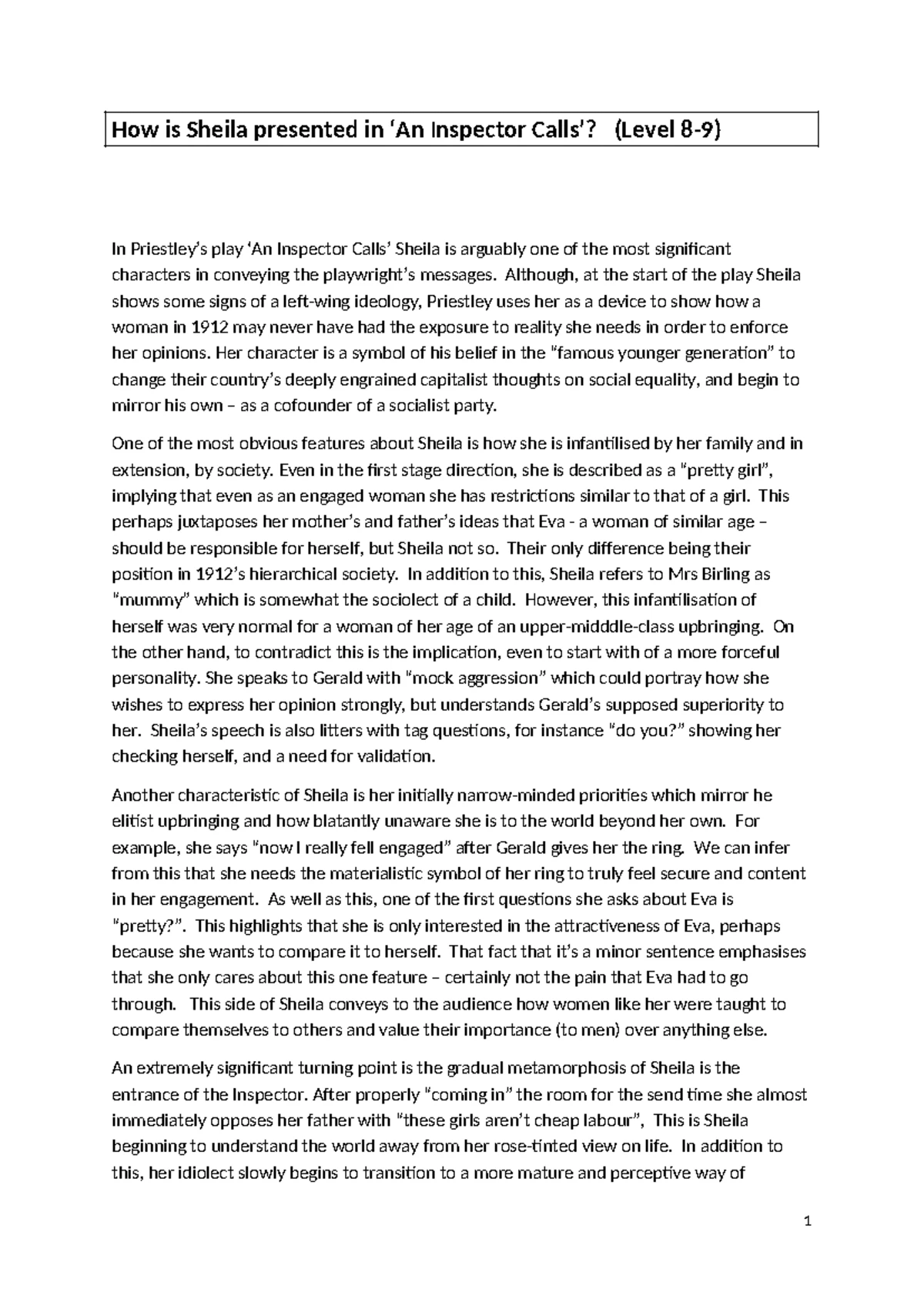 GCSE English Literature: Eric's Character Analysis in An Inspector ...