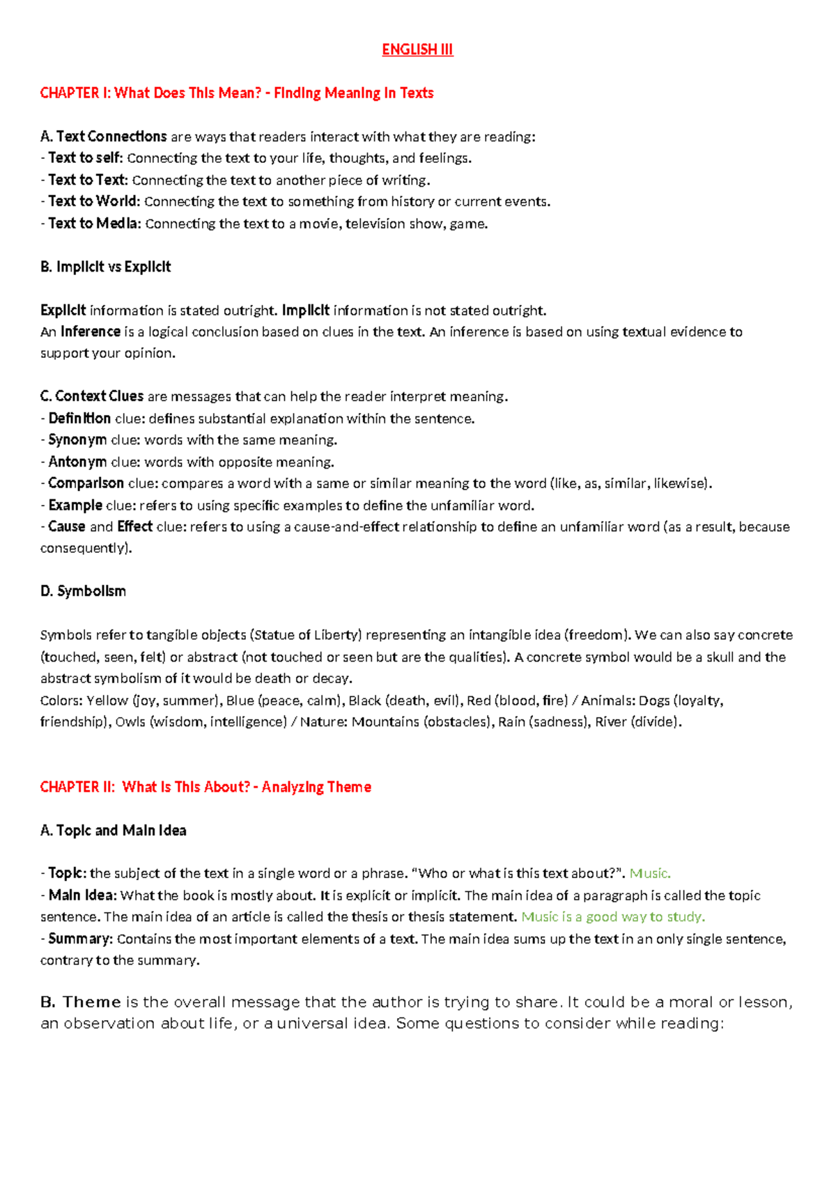 ENGLISH CHAPTER I-X: Understanding Texts, Themes, and Arguments - Studocu