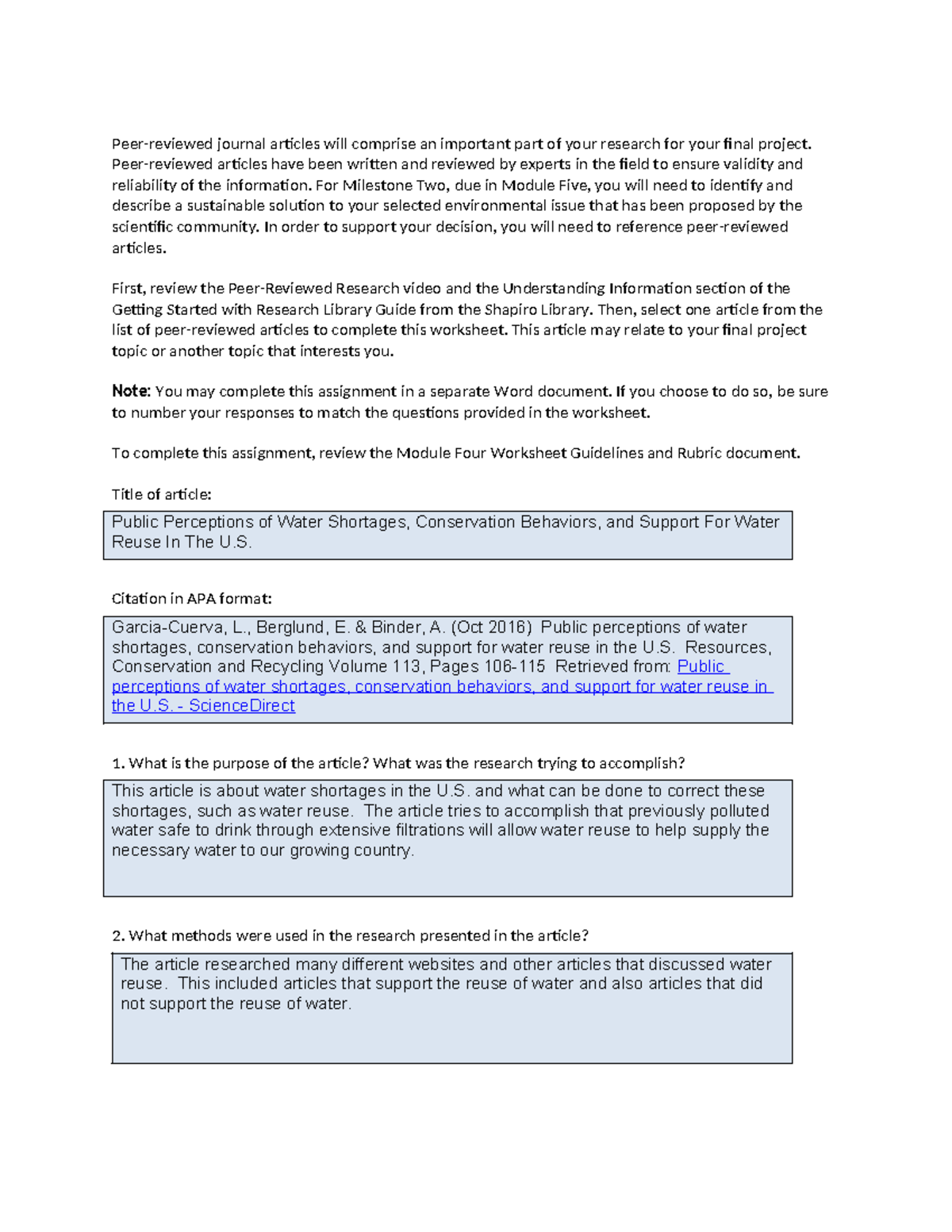 ENV 101 Module Four Worksheet - Peer-reviewed journal articles will ...