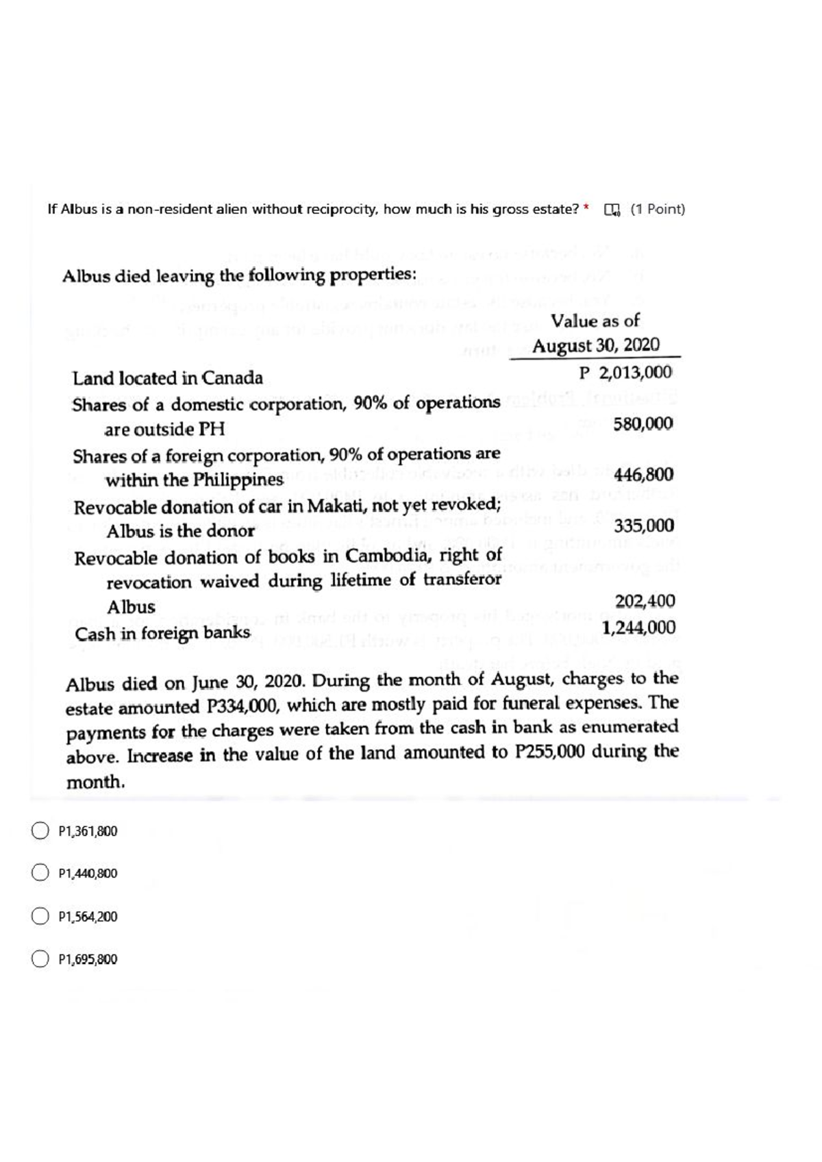 Gross Estate Calculation for Albus: Alien Without Reciprocity - Studocu