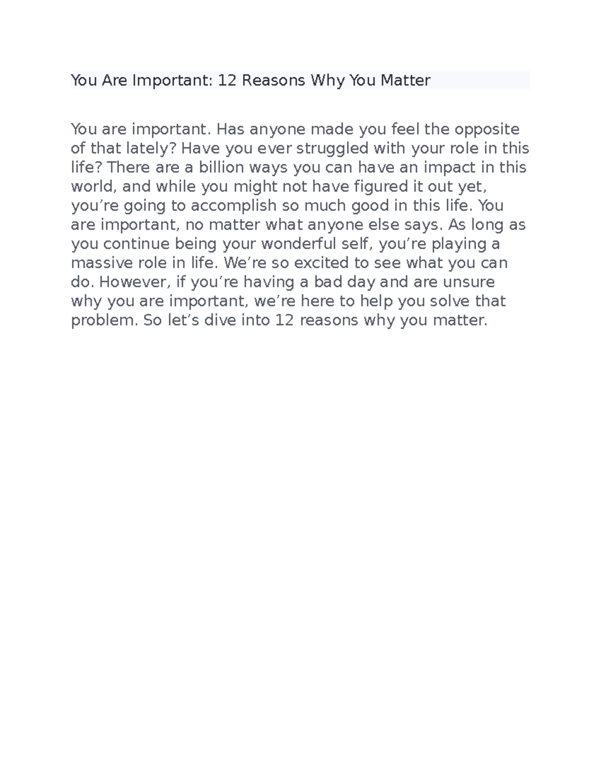 12 Powerful Reasons Why You Matter and Are Important - Studocu