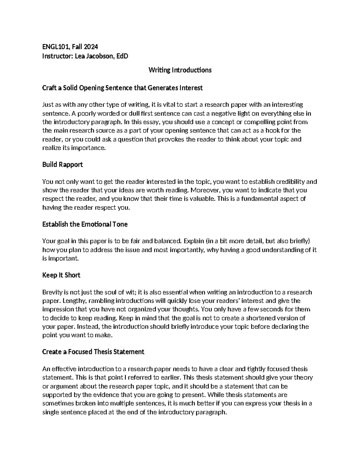 Crafting Effective Intros for Research Papers - ENGL101 - Studocu