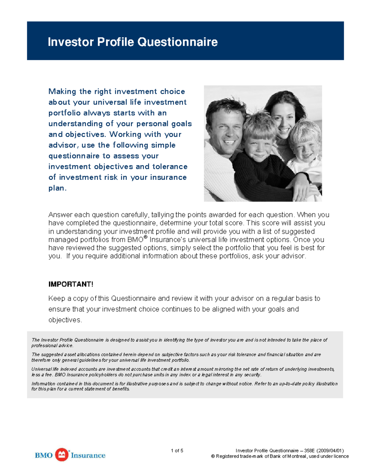 Investor Profile Questionnaire 358E: Assessing Your Investment Goals ...