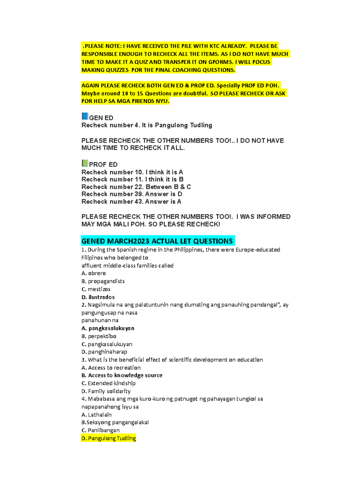 GEN ED Actual LET Questions Review – March 2023 - Studocu