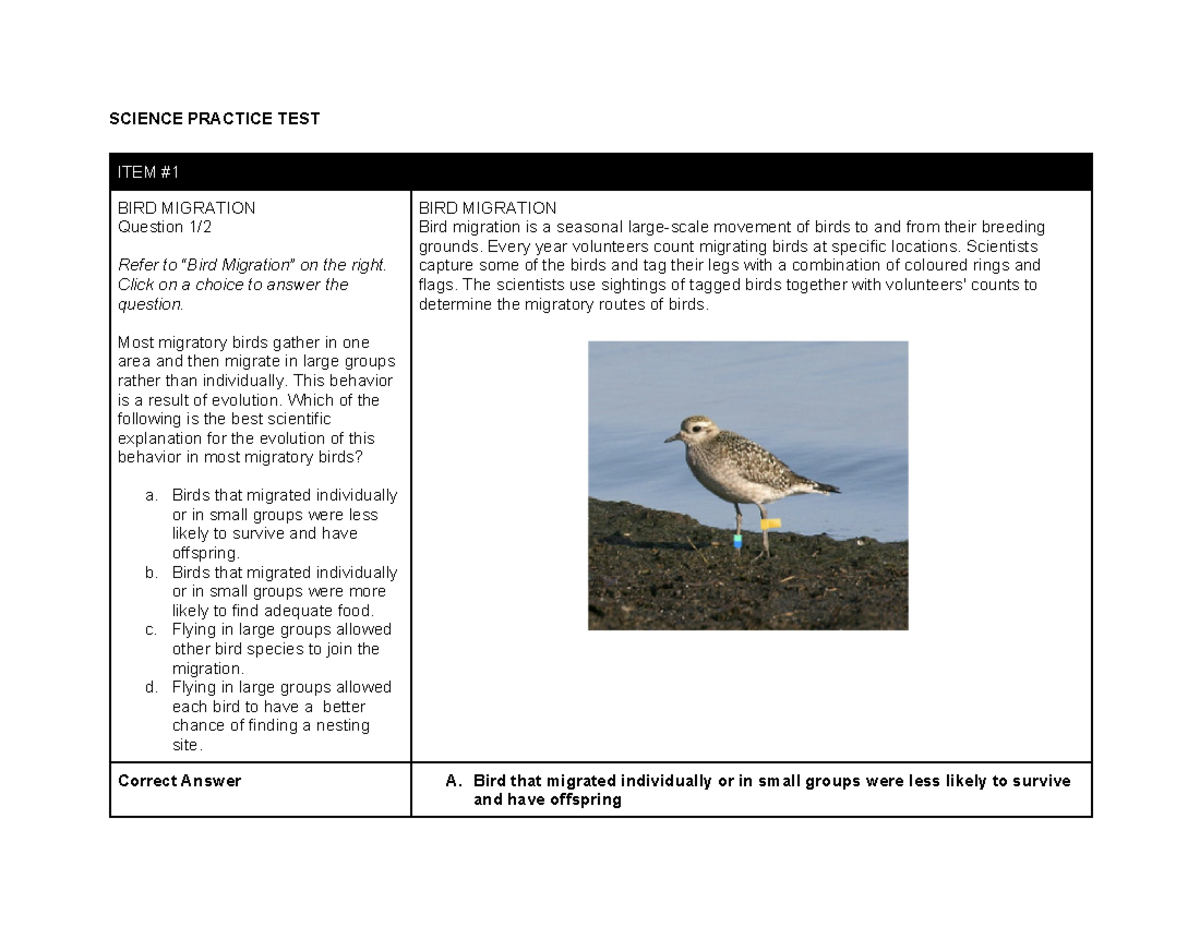 PISA 2025 Science Practice Test & Answer Key on Bird Migration - Studocu