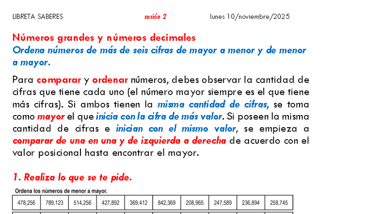 LIBRETA SABERES sesión 2: Números Grandes y Decimales - Studocu