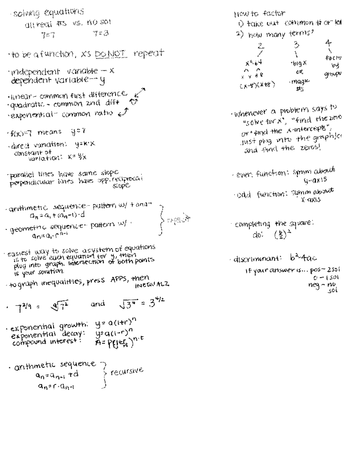 Algebra 1 - EOC Cheat Sheet Excluding Staar Chart Details - Studocu
