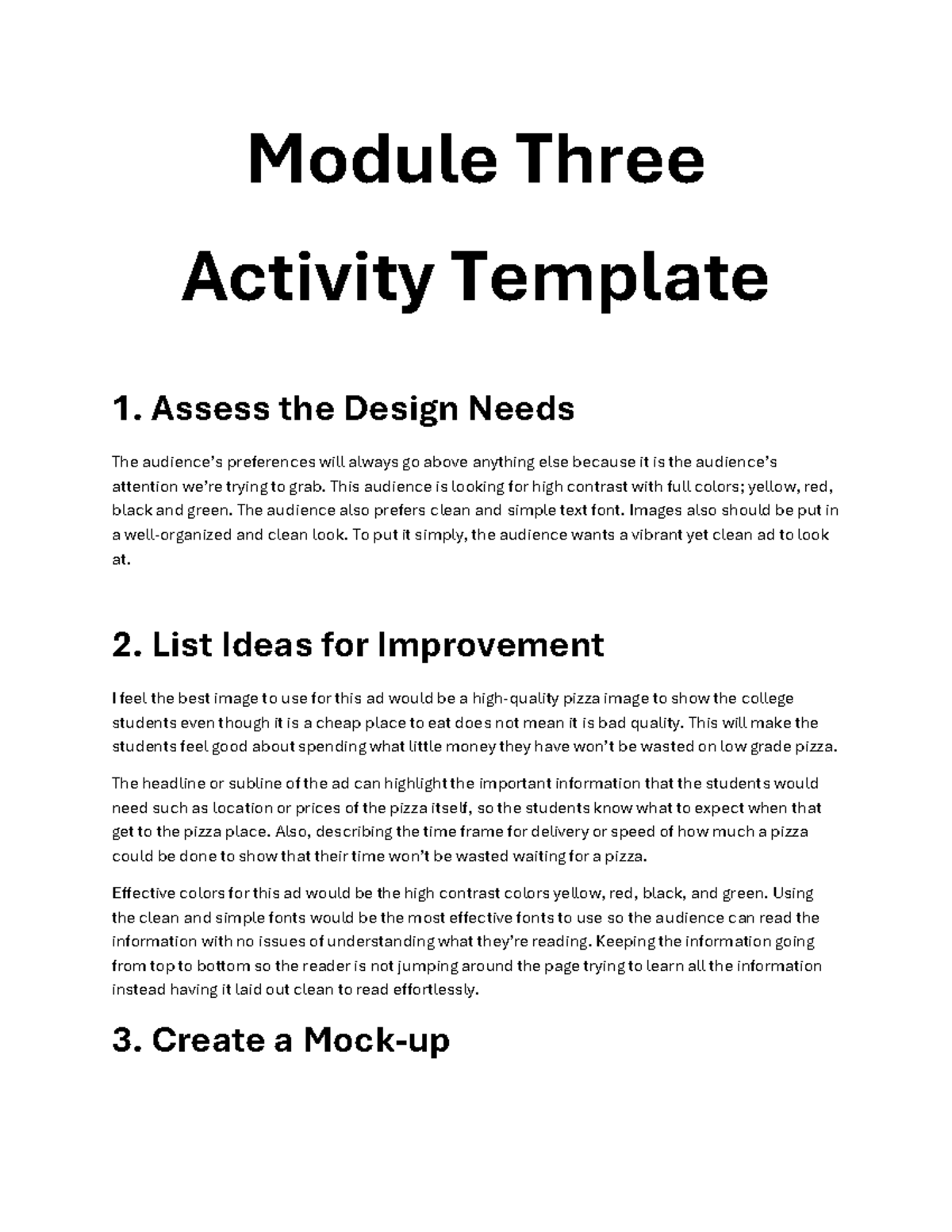 Module 3-1 Activity: College Pizza Ad Design Assessment and Mock-up ...