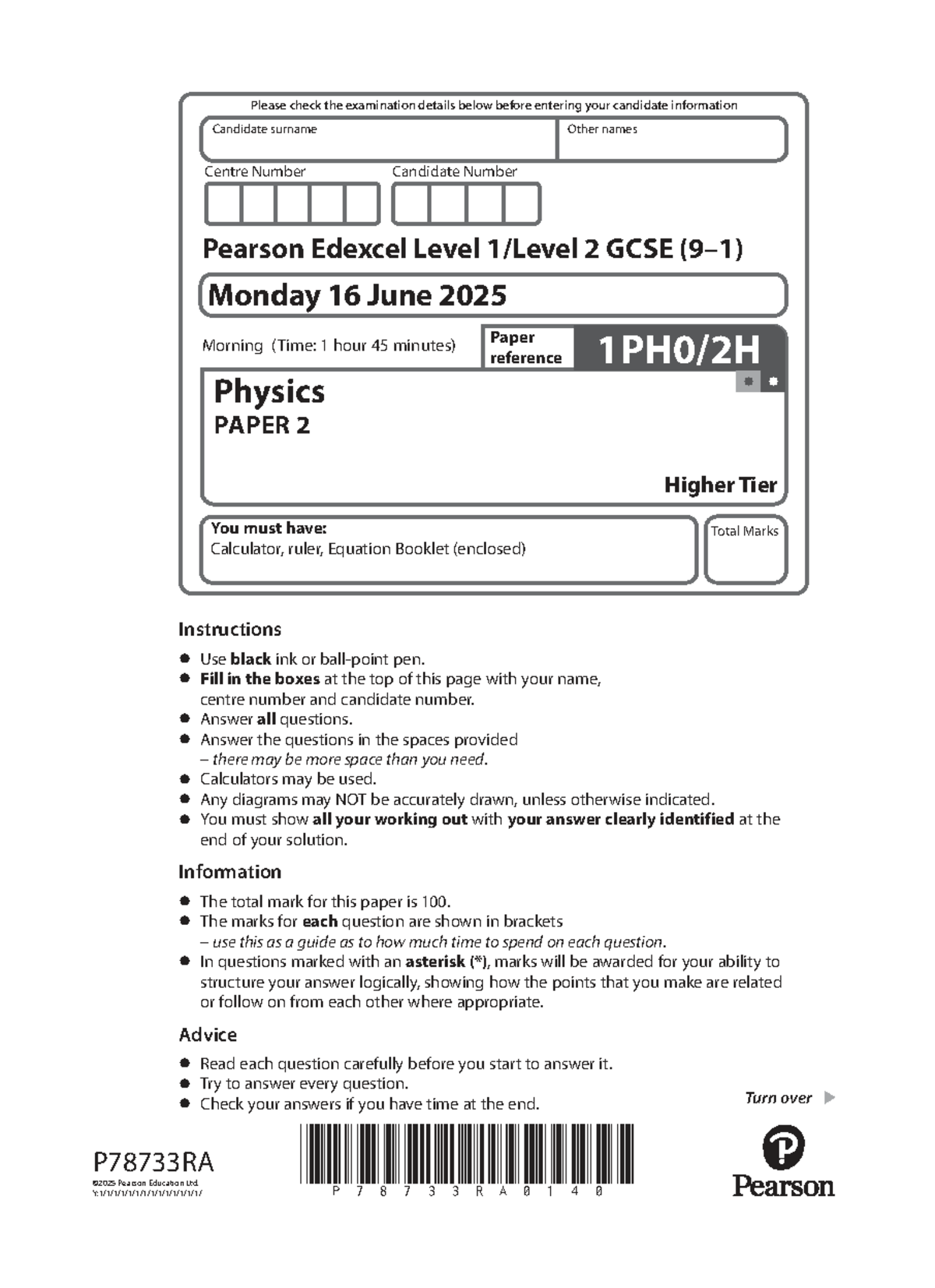 Edexcel GCSE Physics P2 Higher Tier Exam Paper 2025 - Studocu