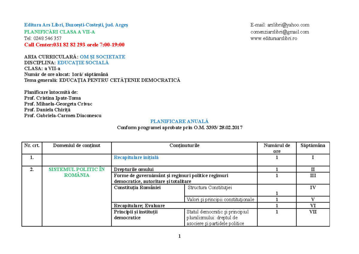 7 ed-sociala-anuala unitati Ars-Libri - PLANIFICĂRI CLASA A VII-A ...