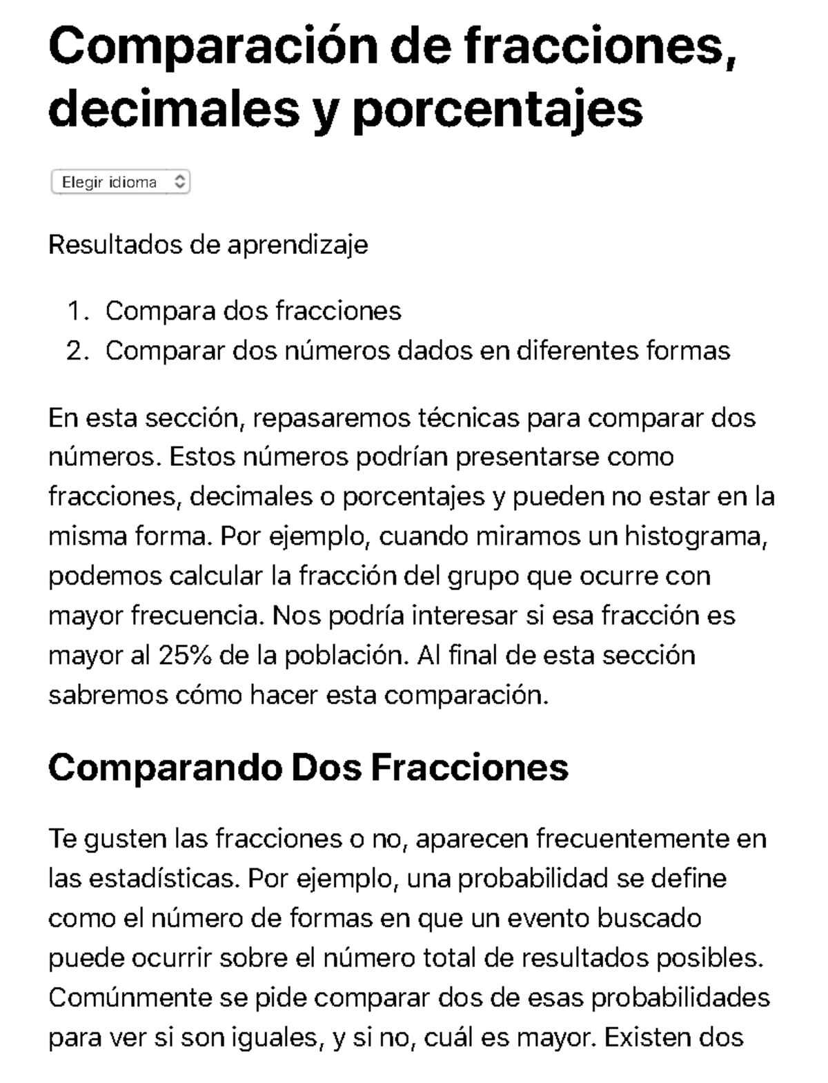 Comparación de Fracciones, Decimales y Porcentajes - Lección 1 - Studocu