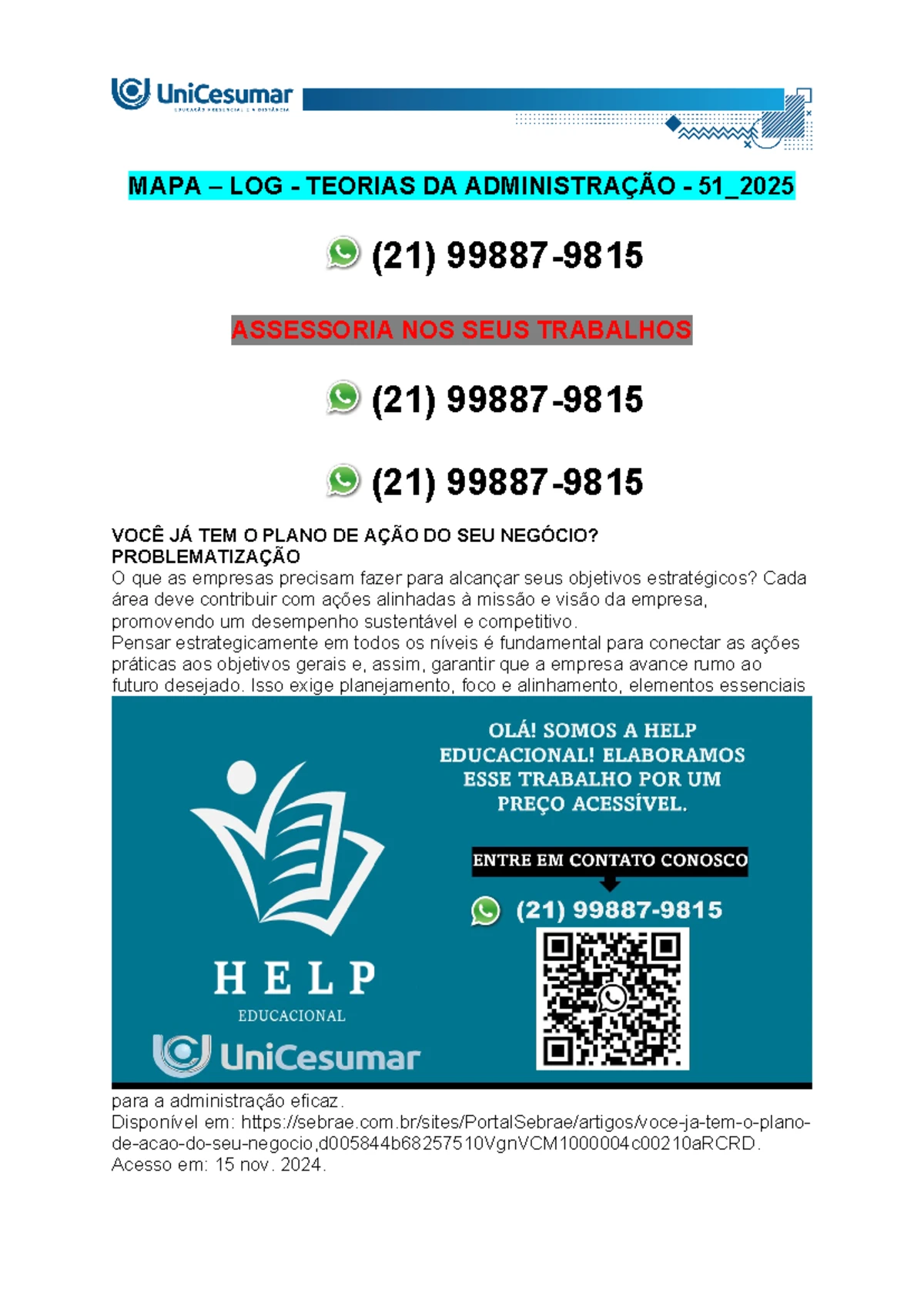 MAPA - TEORIAS DA ADMINISTRAÇÃO - 1º SEMESTRE 2025 - Olá, aluno(a ...