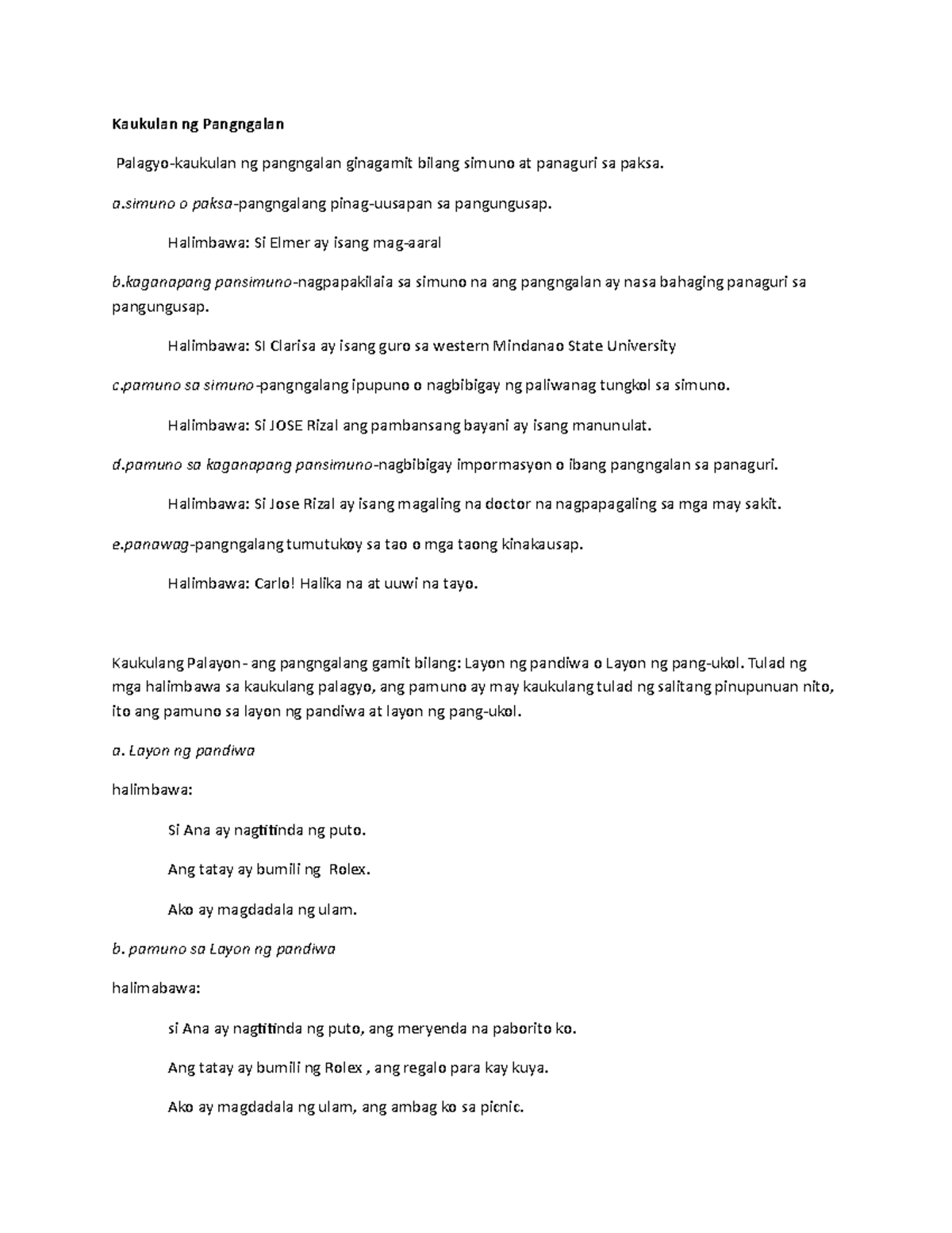 315338631 Kaukulan ng Pangngalan: Paliwanag at Mga Halimbawa - Studocu