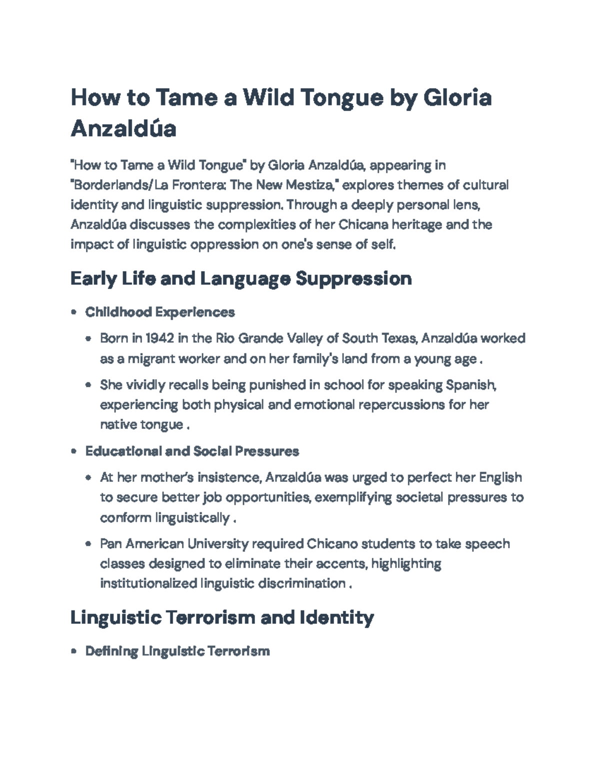 How to Tame a Wild Tongue: Anzaldúa's Chicana Heritage Analysis - How ...