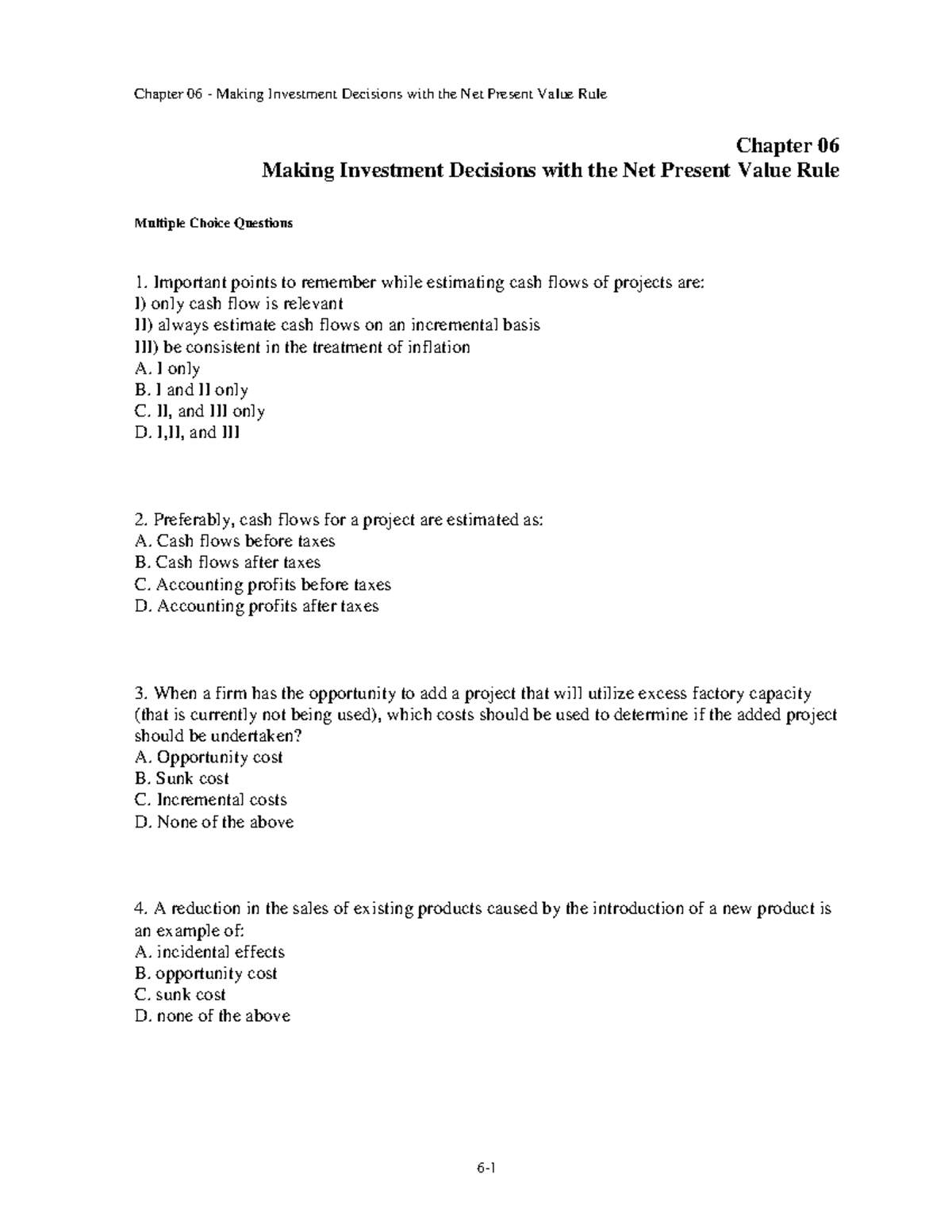 267778817 Chapter 06 - Investment Decisions & NPV Rule Quiz Notes - Studocu