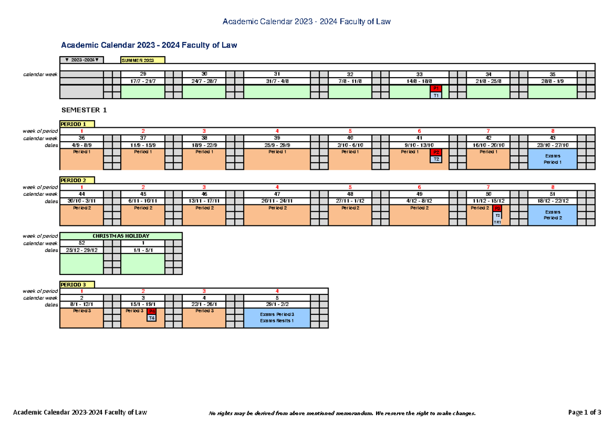 Academic Calendar 2023-2024 for Faculty of Law (AC-FL) - Studeersnel