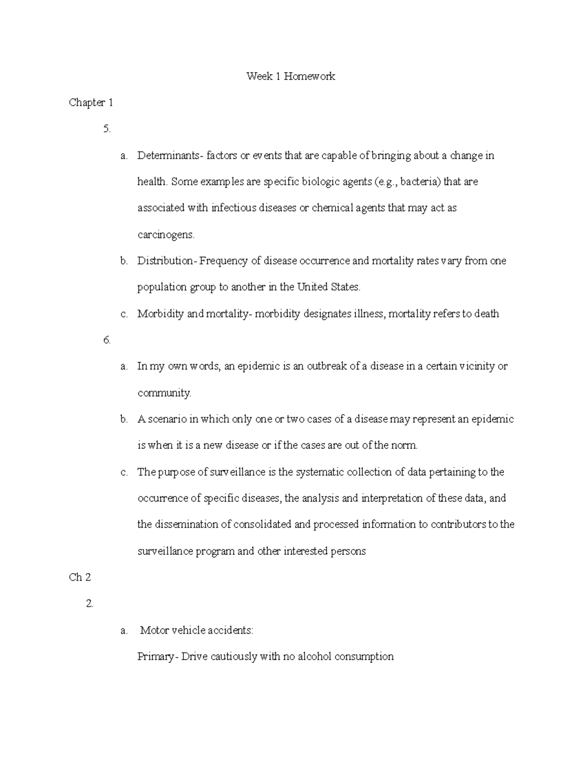 CHLH 274 HW 1 - Assignment 1 - Week 1 Homework Chapter 1 5. a ...