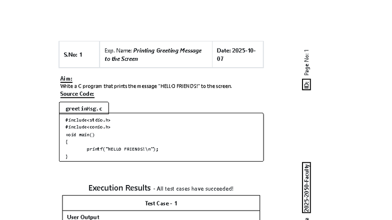 C Programming Lab Record: Greeting, Arithmetic, Area, and More - Studocu