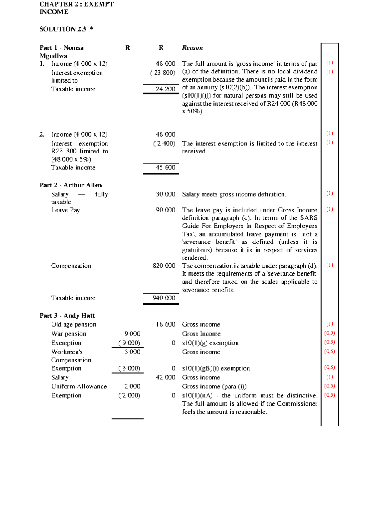Chapter 2: Exempt Income Solutions - Tax228 Analysis - Studocu