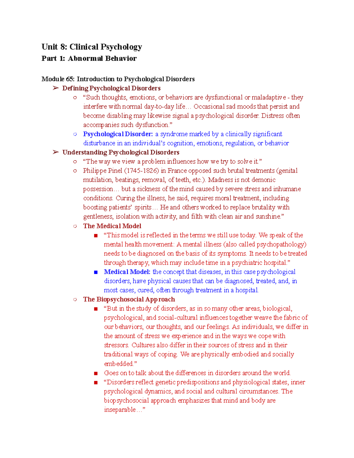 AP Psychology Unit 8 Clinical Psychology Part 1 Study Notes - Studocu