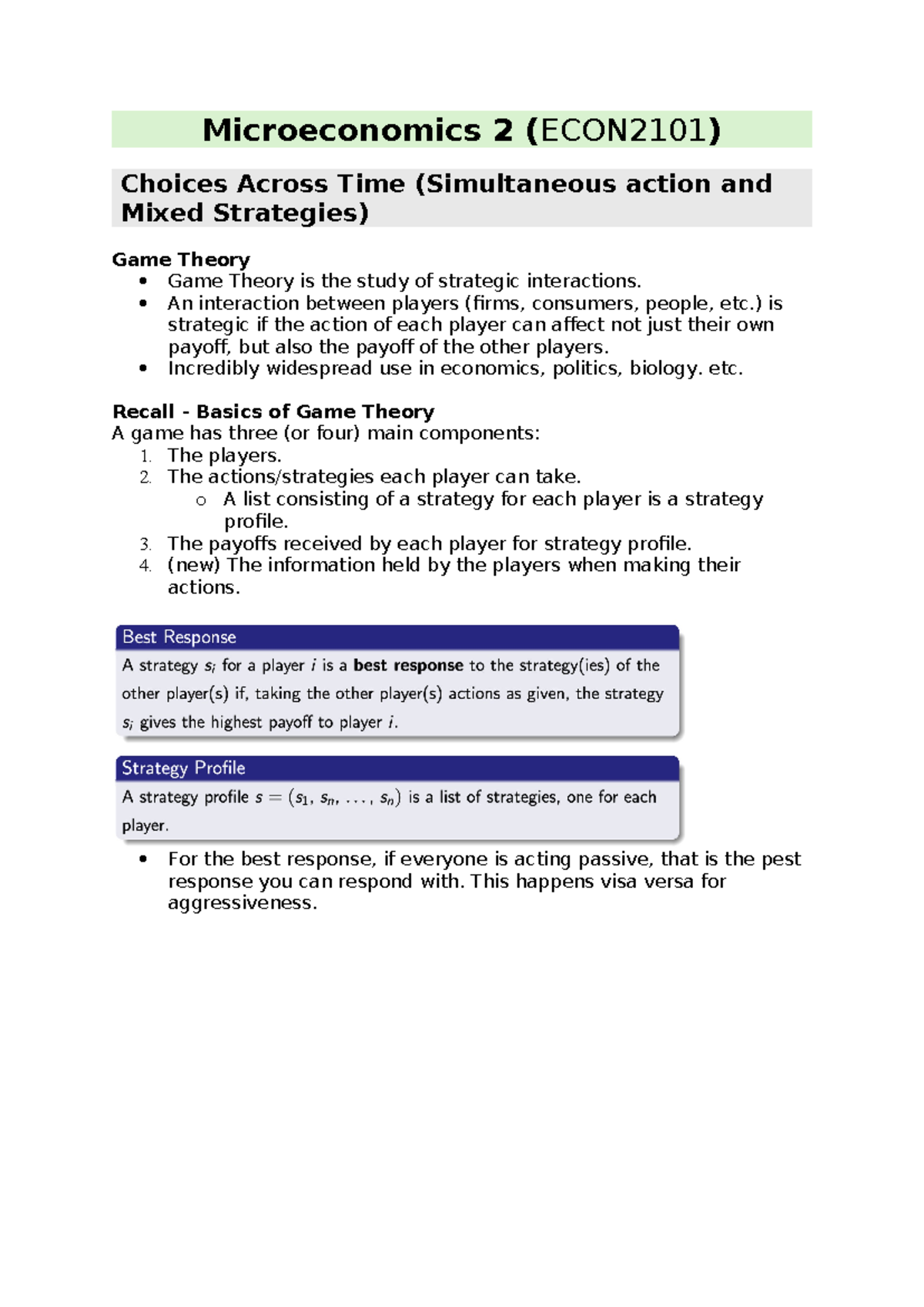 Microeconomics 2 (ECON2101) - Analyzing Nash Equilibria in Game Theory ...