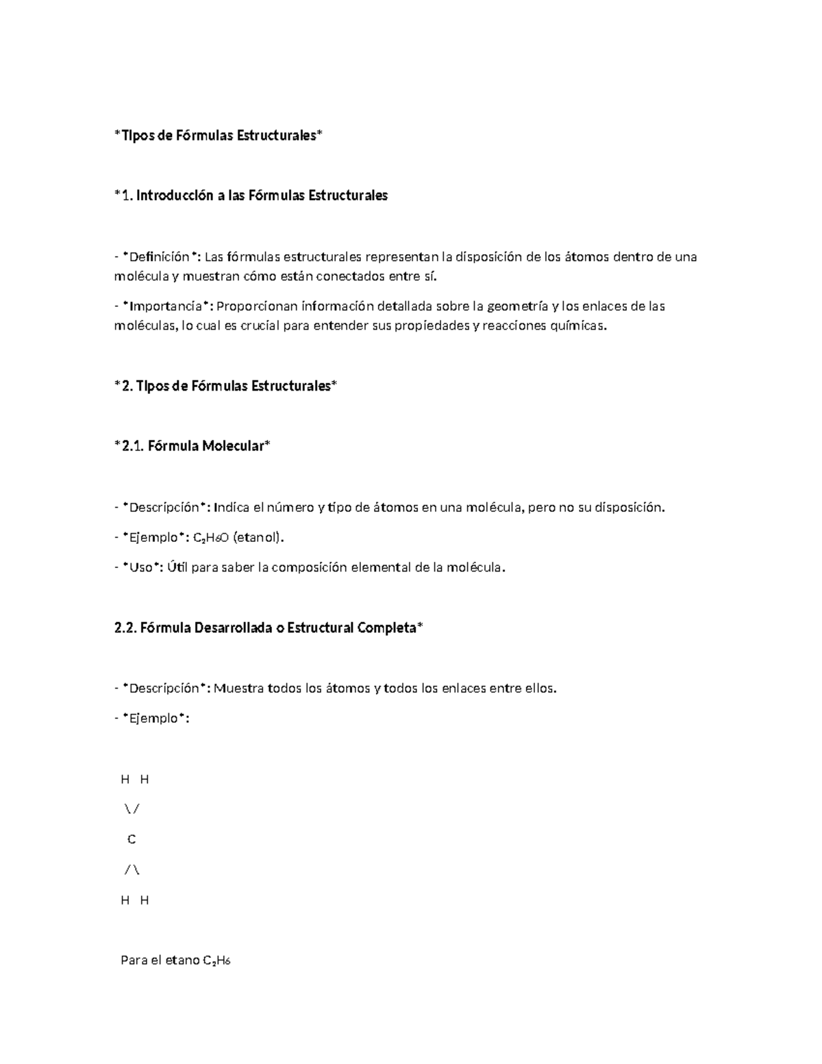 Tipos de Fórmulas Estructurales en Química: Guía Completa - Studocu