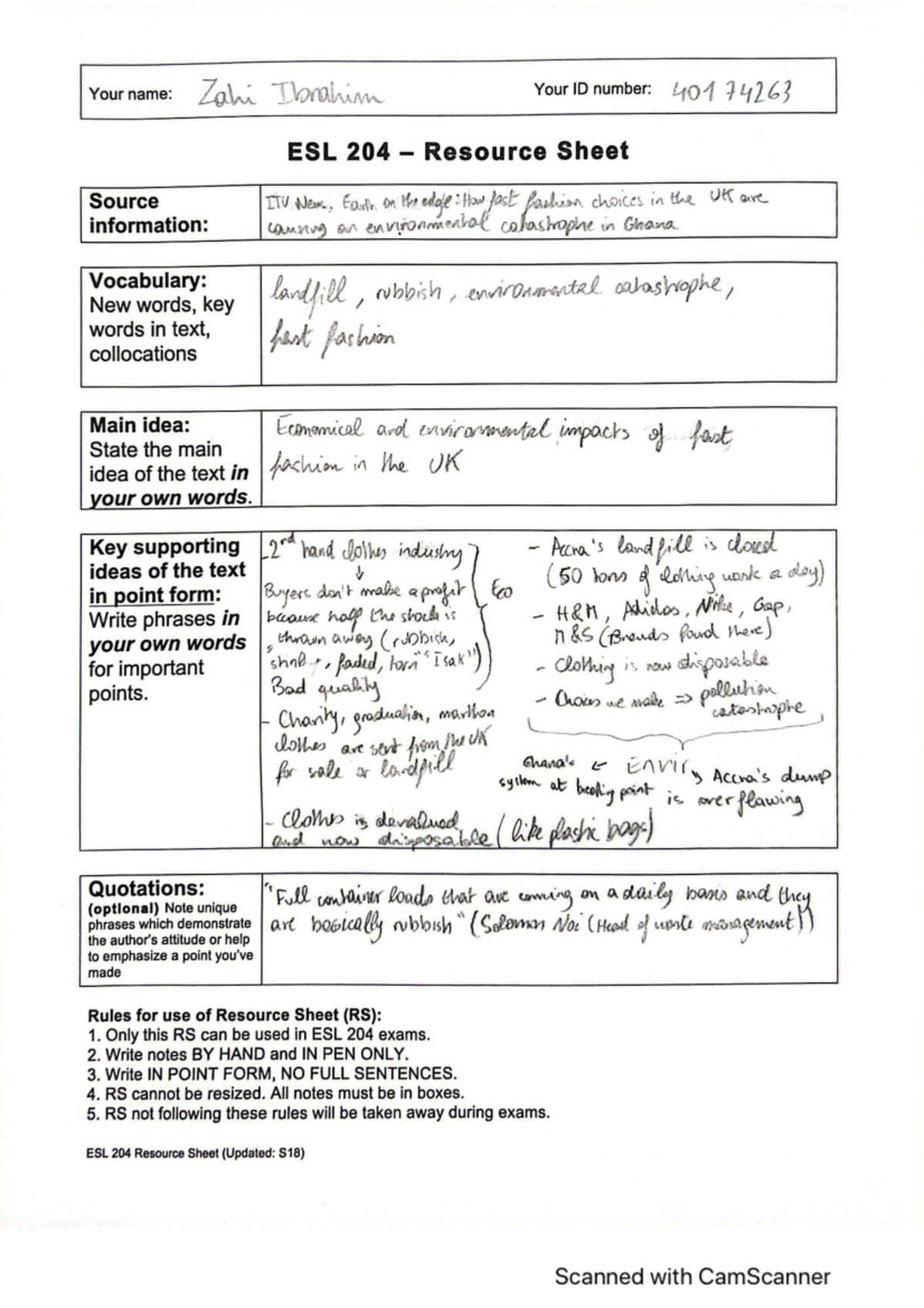 English 204 Study Resource Sheets for Enhanced Learning - Studocu