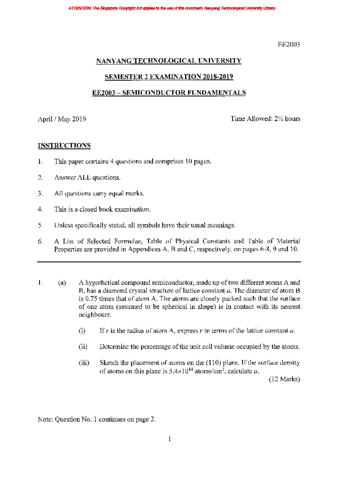 EE2003 2018-2019 Semester 2 Examination Paper - EE2003 - Studocu