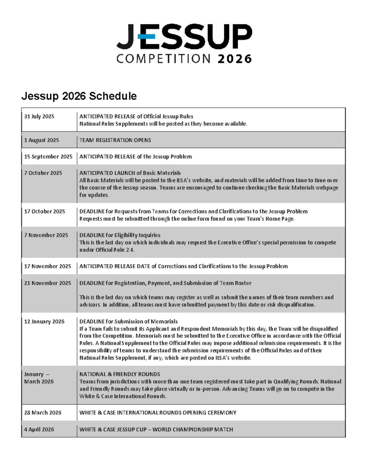 Jessup 2026 Official Schedule and Key Dates for Teams - Studocu