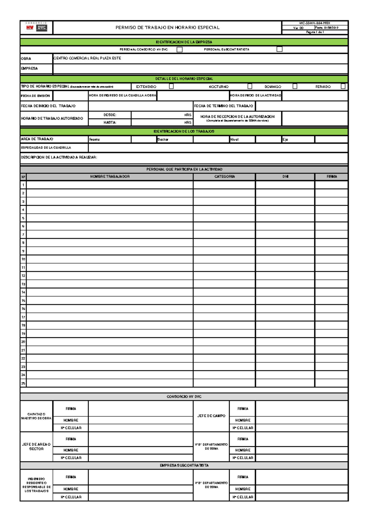 Formulario de Permiso de Trabajo en Horario Especial - Studocu