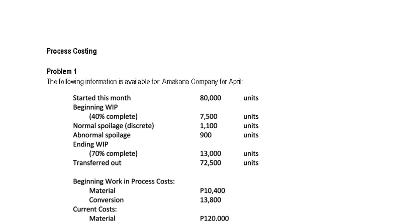 Process Costing Problems & Solutions (FIFO & Weighted Avg) - Studocu