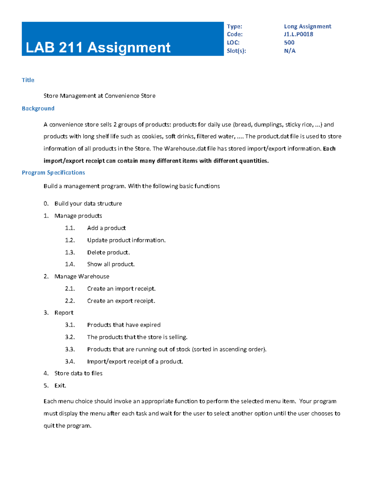 J1.L.P0018. Store Management at Convenience Store-500 - LAB 211 ...