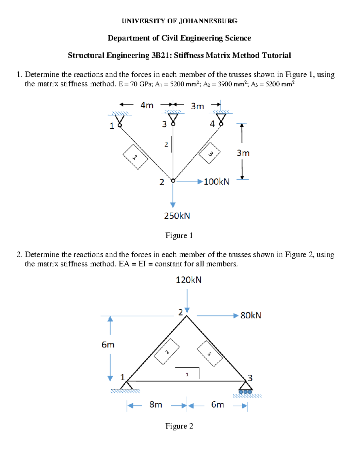 Structural Engineering 3B21: Stiffness Matrix Method Tutorial - Studocu
