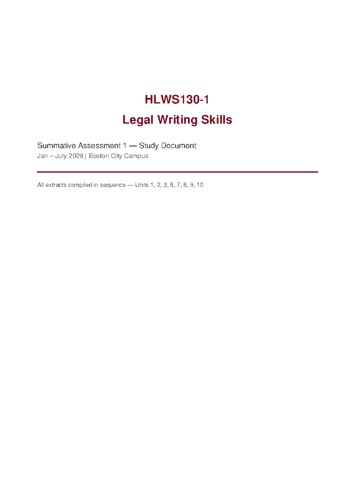 HLWS130-1 Legal Writing Skills - Summative Assessment 1 - Studocu