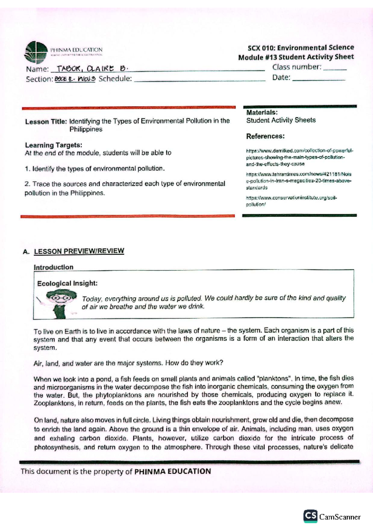 PHINMA EDUCATION SCX 010: Environmental Science Module 9 - Types of ...