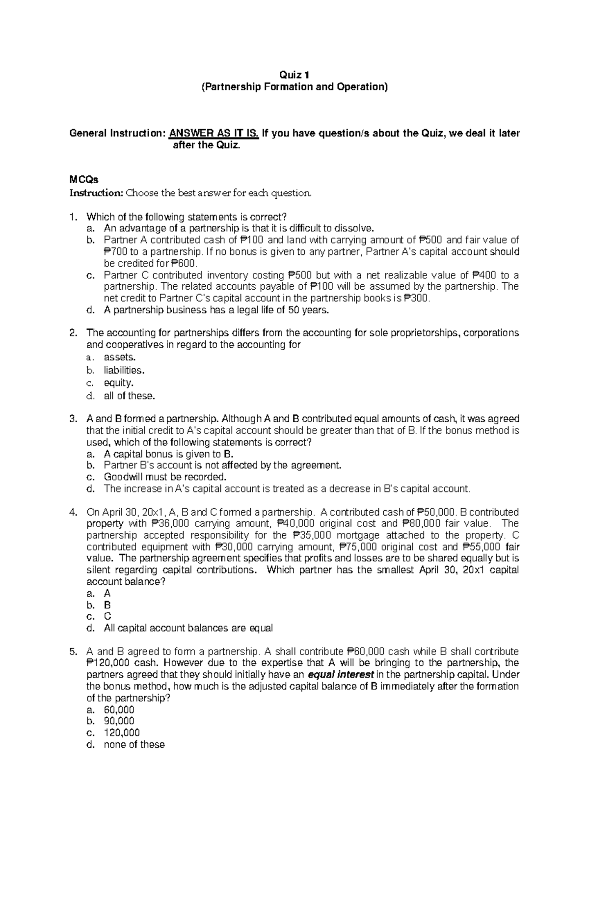 ParCorp Quiz 1: Partnership Formation & Operations Insights - Studocu