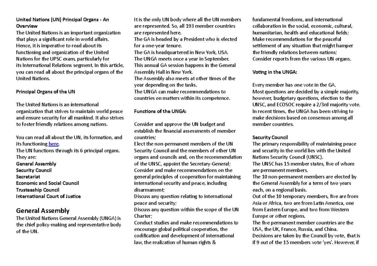 6 principal oragns of UN - United Nations (UN) Principal Organs - An ...